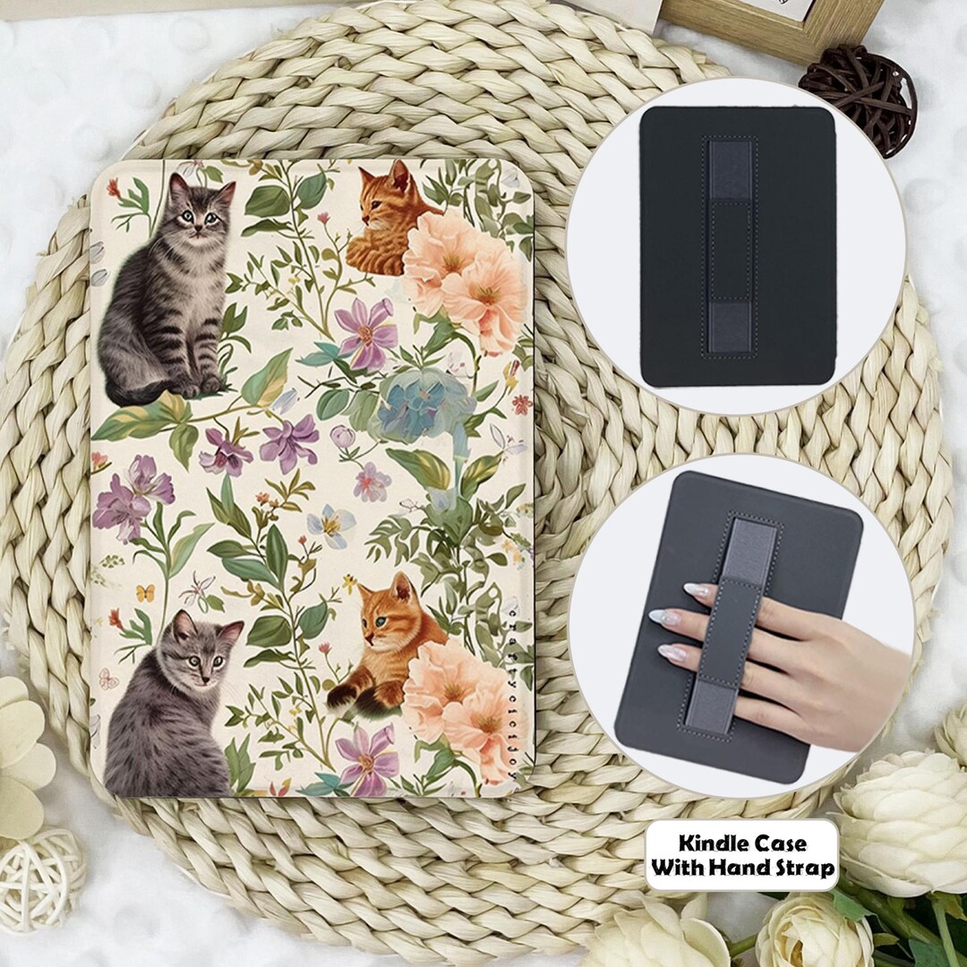 Cute Flowr Kitties Kindle Case With Hand Strap,kindle 6''/6.8''/7" Case ...