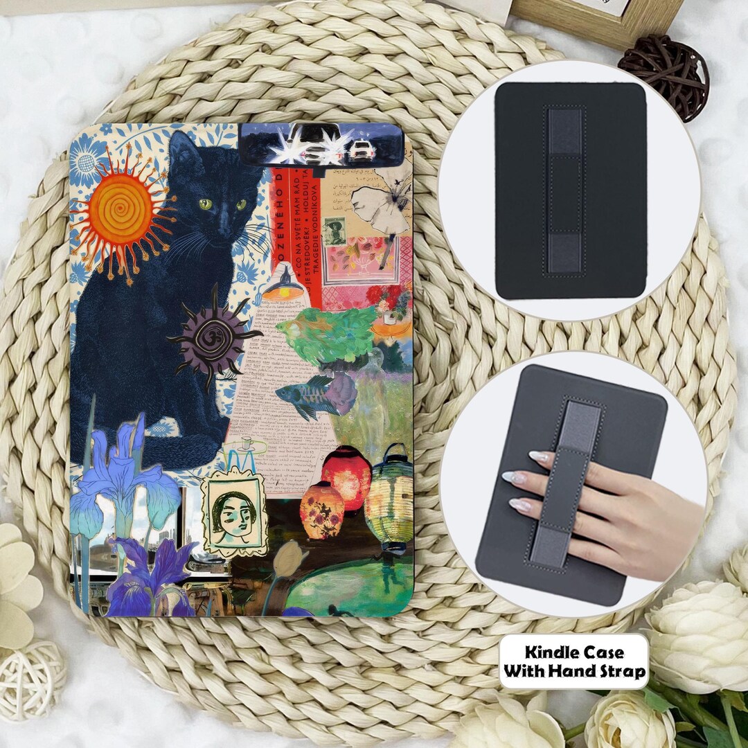 Cool Black Cat Collage Kindle Case With Hand Strap,kindle 6''/6.8''/7 ...