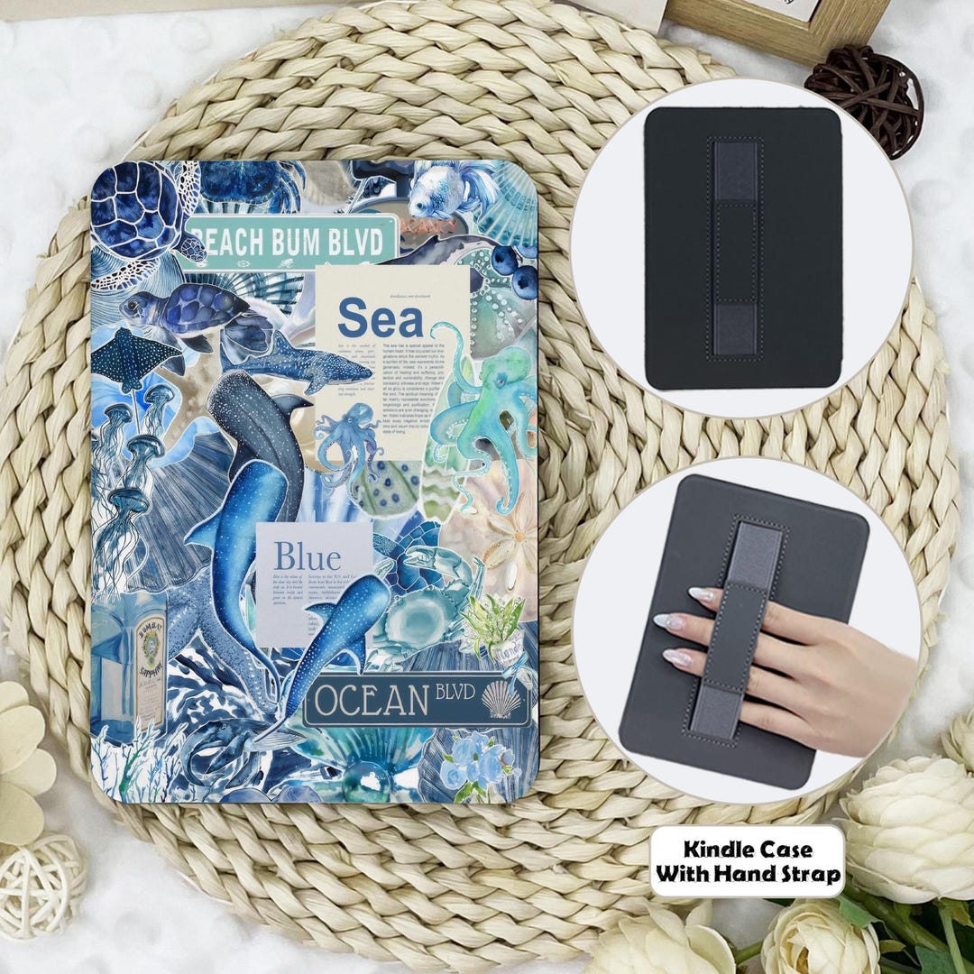 Turtle Whale Collage Kindle Case With Hand Strap,kindle 6''/6.8''/7 ...