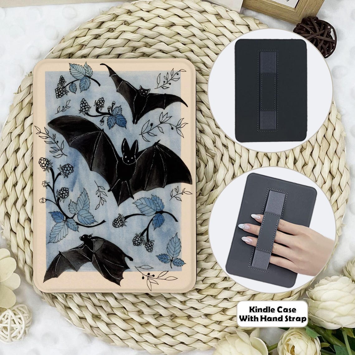 Cool Retro Black Bat Kindle Case With Hand Strap,kindle 6''/6.8''/7 ...