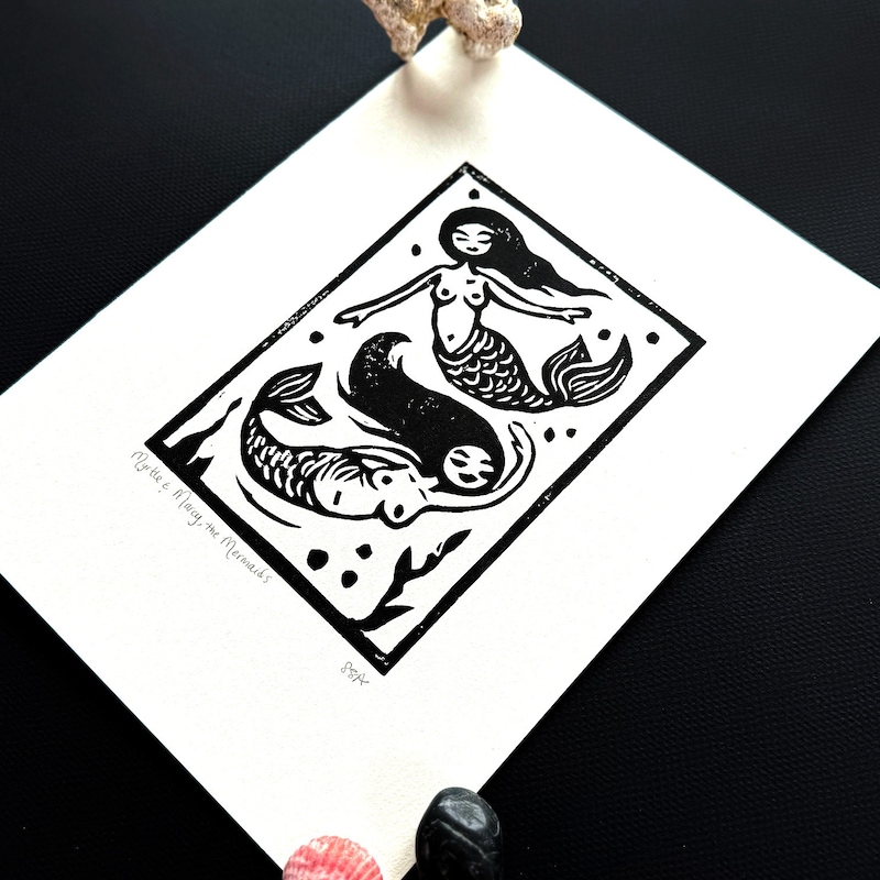 Mermaid Linocut - Etsy
