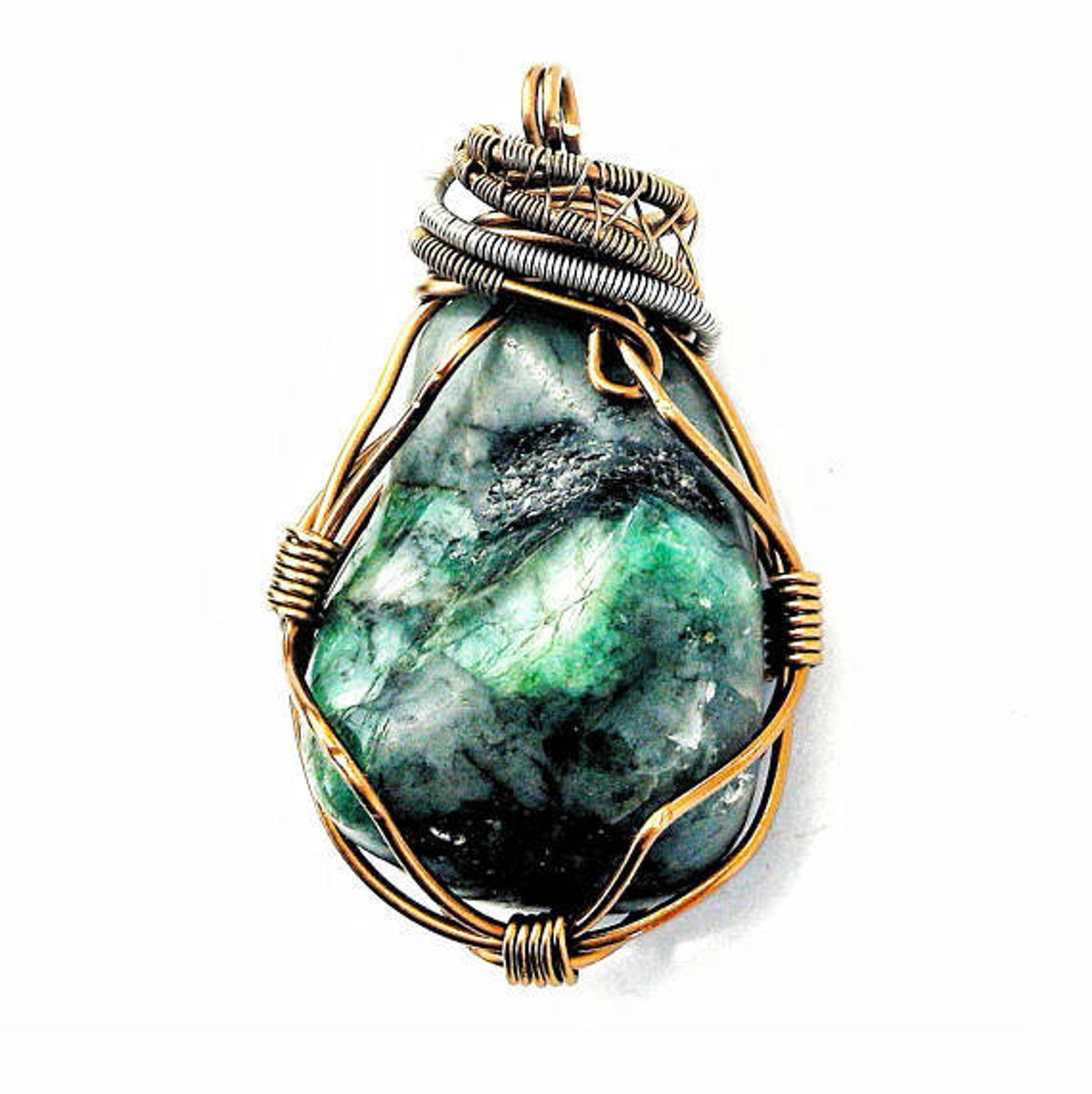 Raw Emerald Necklace - Wire Wrapped Pendant - May Birthstone Necklace ...