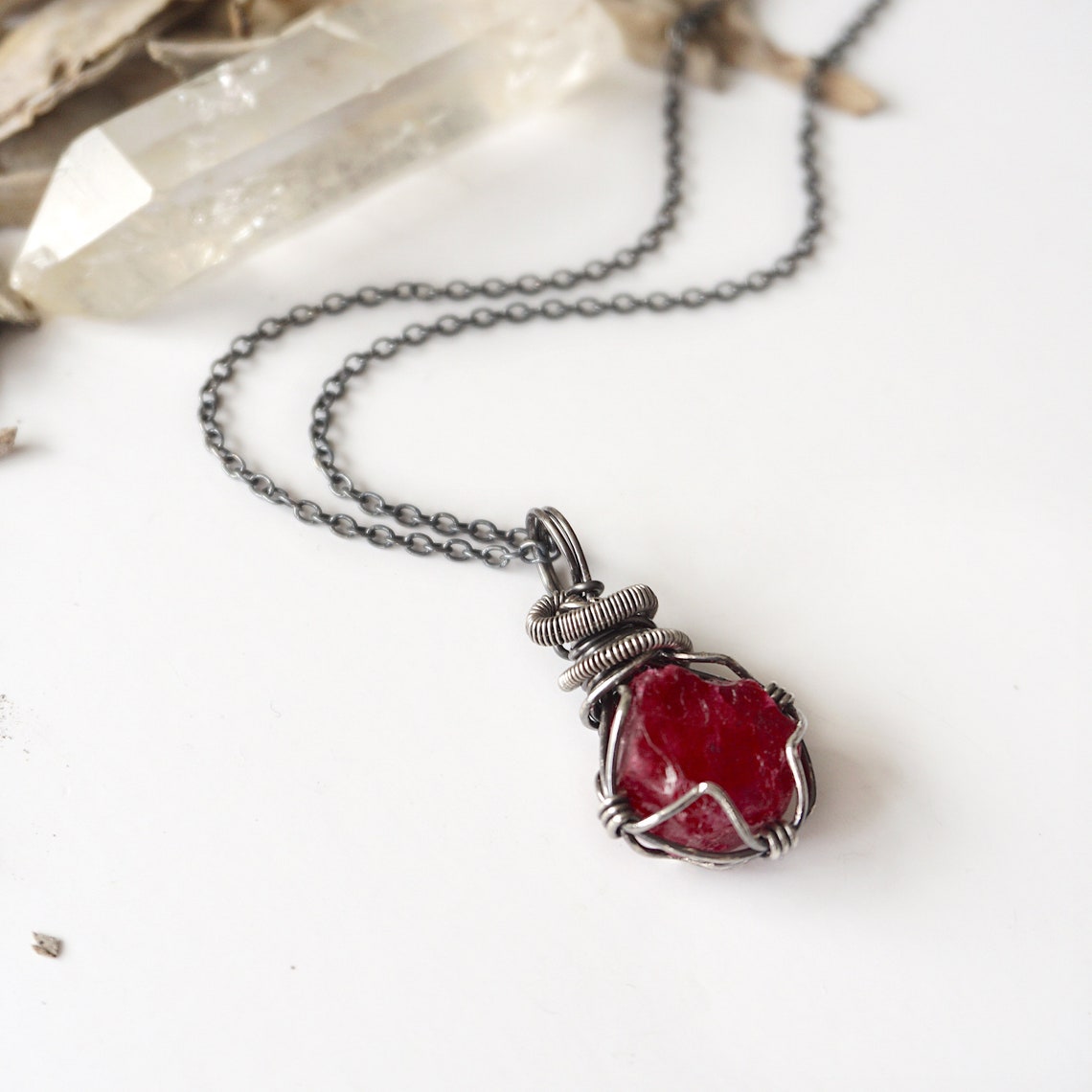 Raw Ruby Necklace Ruby Birthstone Necklace Raw Crystal | Etsy