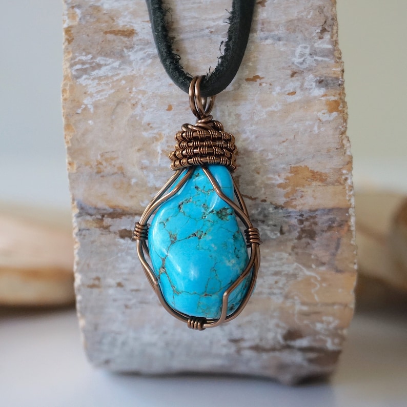 Mens Turquoise Necklace Genuine Turquoise Pendant Stone - Etsy
