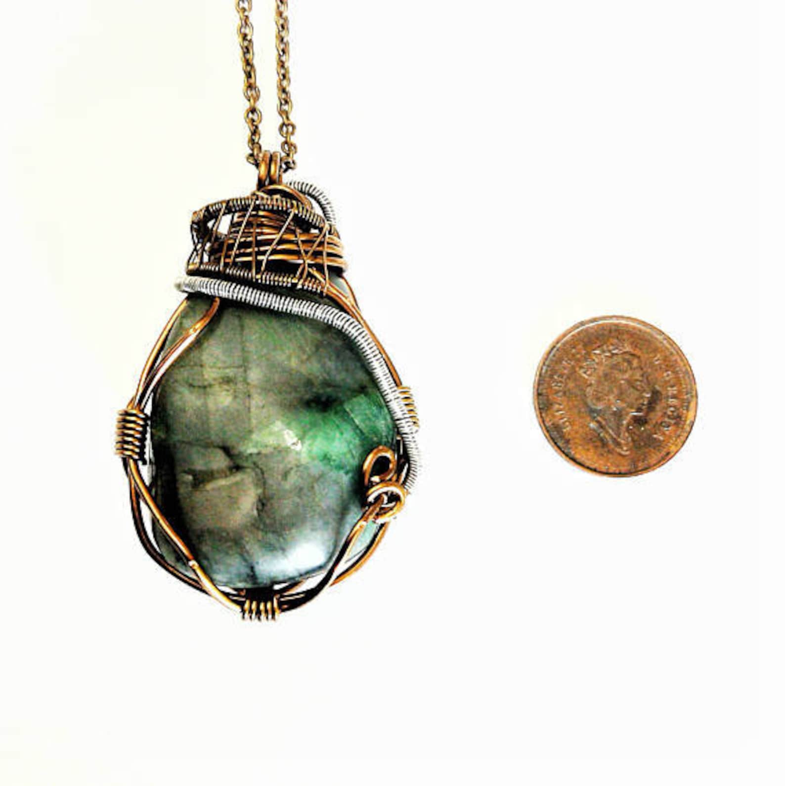 Raw Emerald Necklace Wire Wrapped Pendant May Birthstone - Etsy