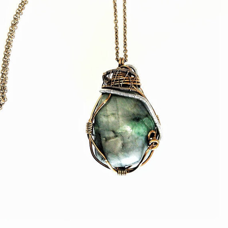 Raw Emerald Necklace - Wire Wrapped Pendant - May Birthstone Necklace ...