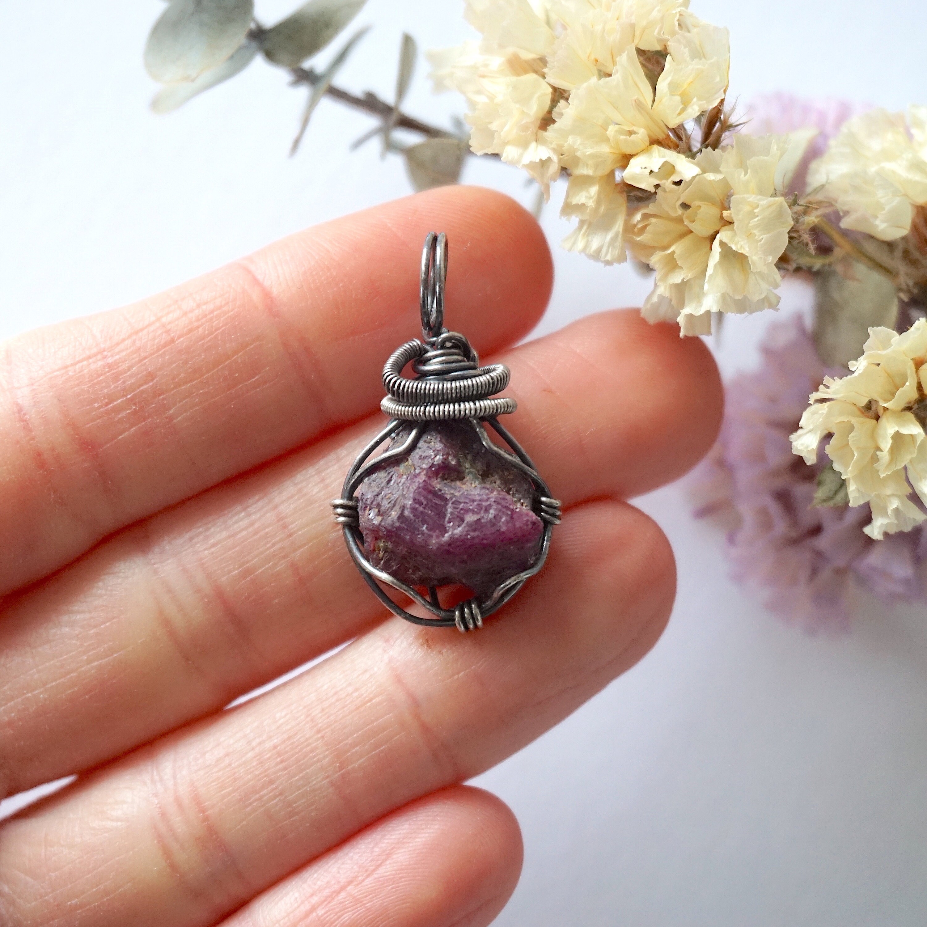 Raw Ruby Necklace, Ruby Birthstone Necklace, Raw Crystal Necklace, July ...