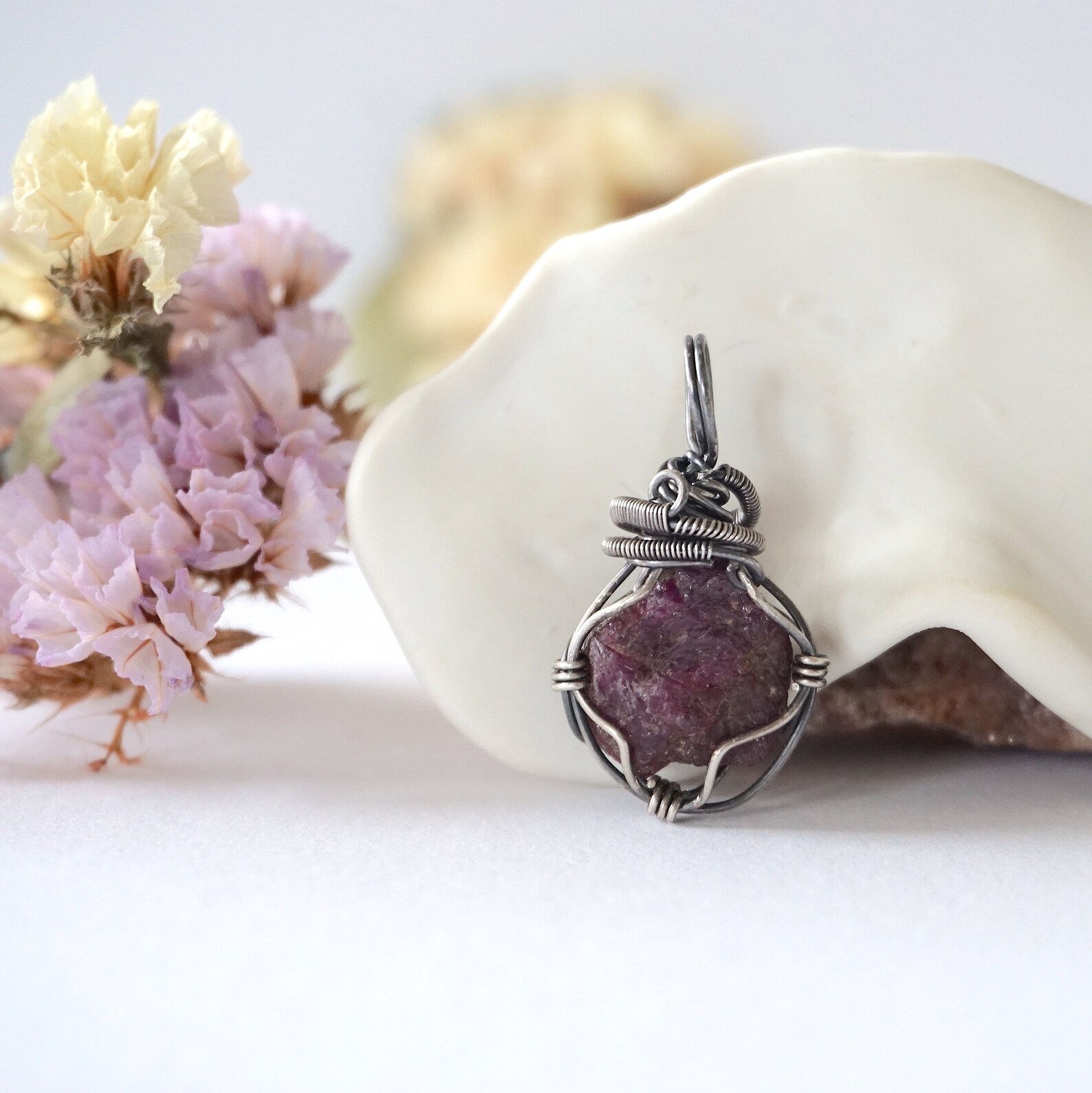 Raw Ruby Necklace, Ruby Birthstone Necklace, Raw Crystal Necklace, July ...