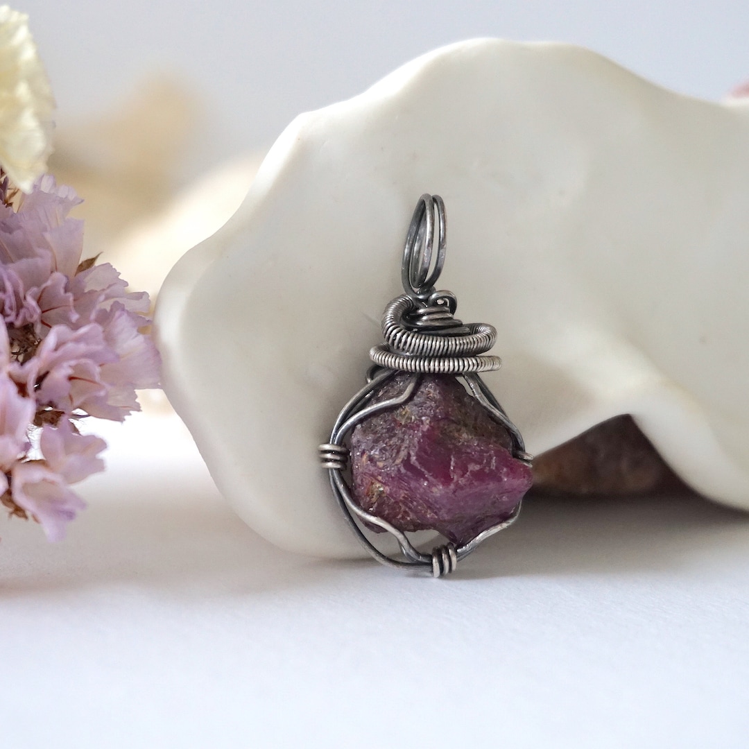 Raw Ruby Necklace, Ruby Birthstone Necklace, Raw Crystal Necklace, July ...