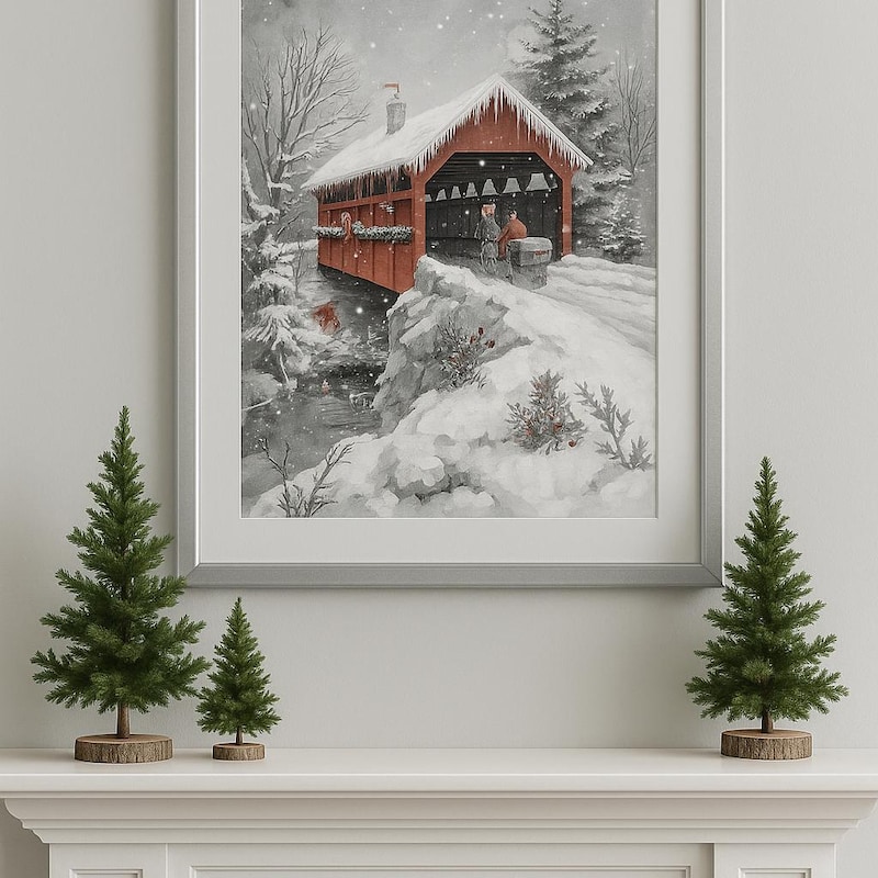 Covered Bridge in Snow - Etsy