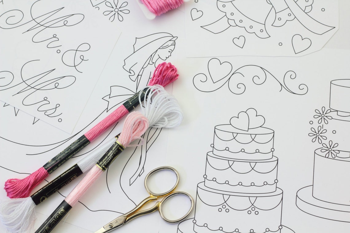 Wedding Embroidery Pattern Set Hand Embroidery Design Instant - Etsy
