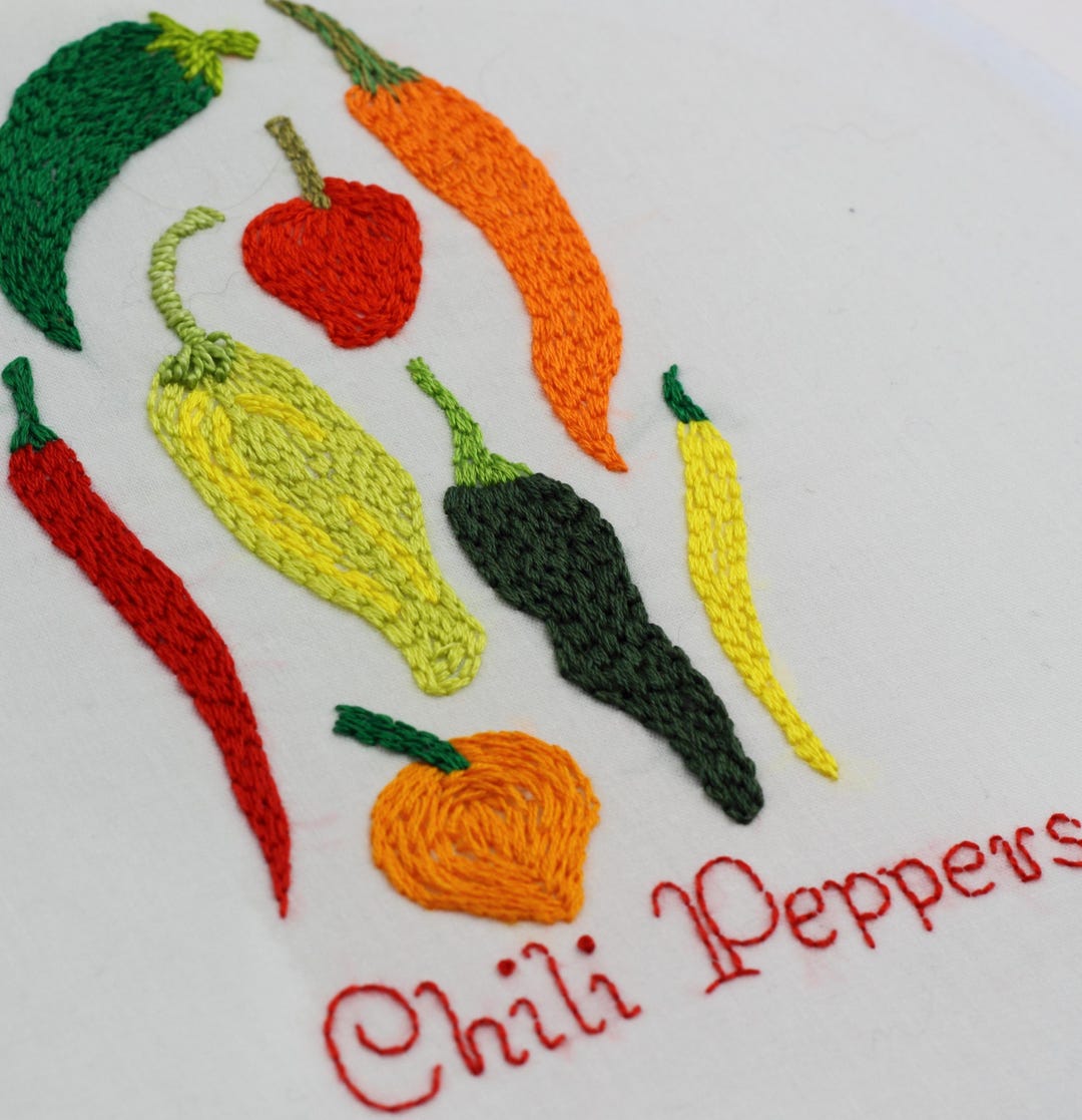 Chili Pepper Hand Embroidery Pattern Hot Pepper Chili Embroidery Chili ...