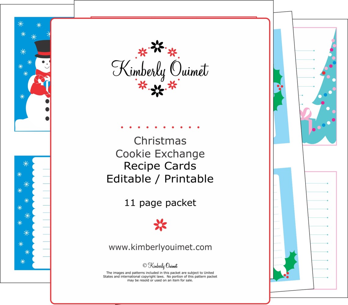 Recipe Cards Christmas Cookie Exchange Editable 4 X 6 Recipe - Etsy