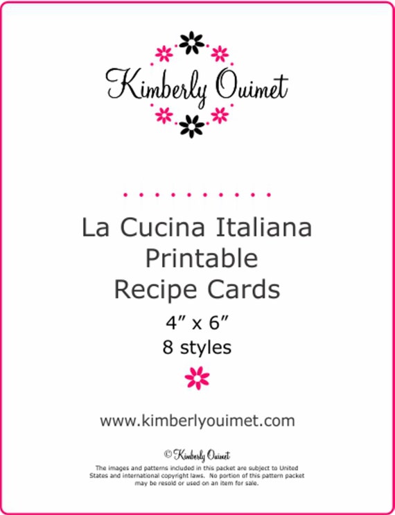 Tarjetas De Recetas Imprimibles Con Patrones De Compra