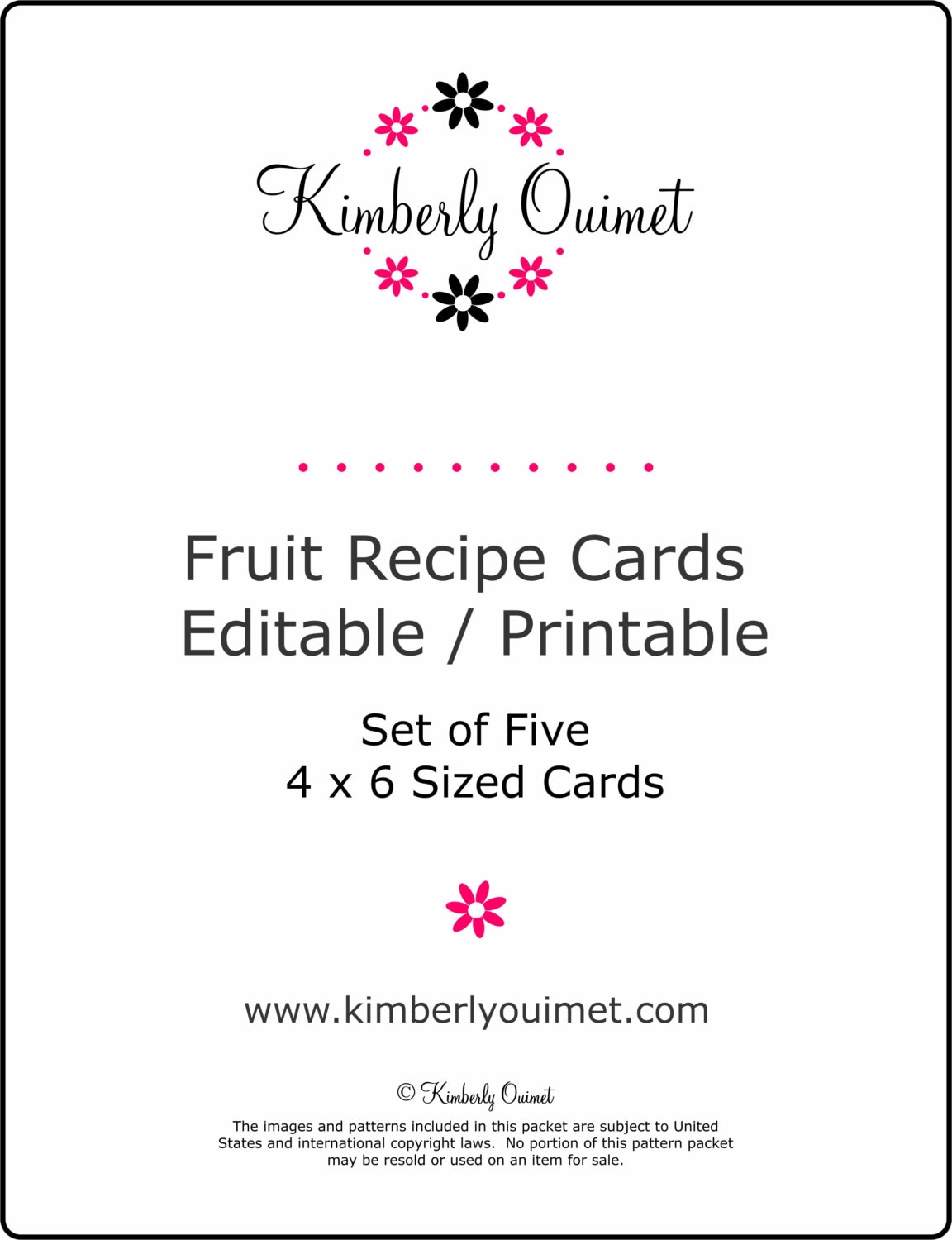 Fruit Recipe Cards 4 X 6 Editable Recipe Card Apple Peach - Etsy