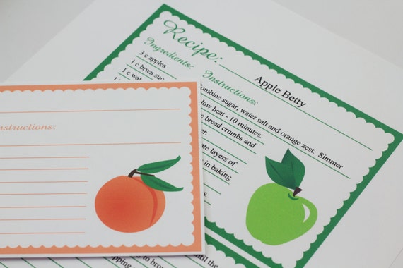 Fruit Recipe Cards 4 X 6 Editable Recipe Card Apple Peach | Etsy