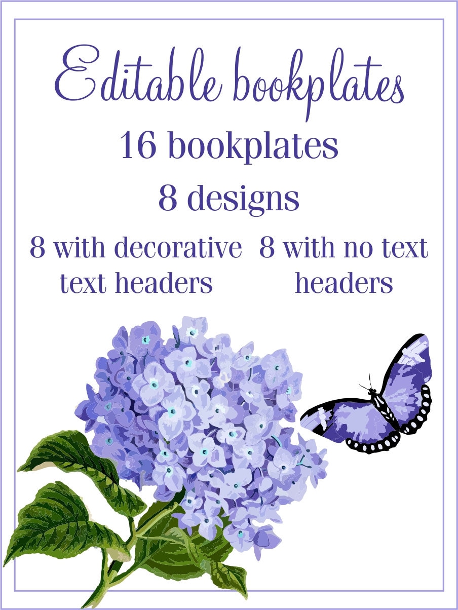 Hydrangea Bookplates, Printable Library Labels, Editable Gift (digital ...