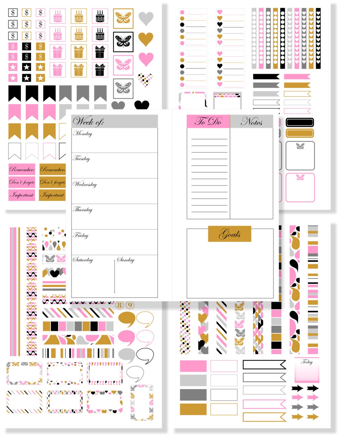 Planner Calendar Printable Planner Stickers Planner Inserts Week on One ...