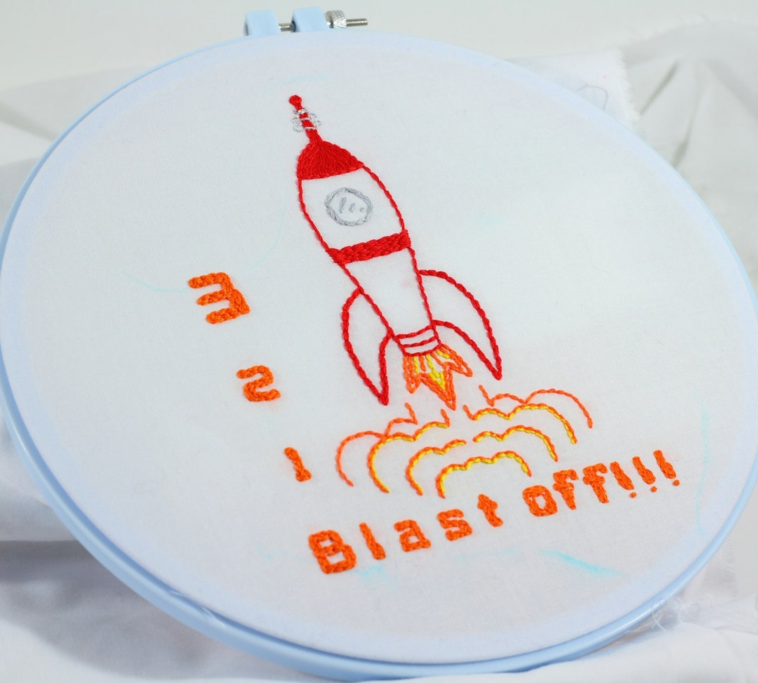 Outer Space Embroidery Pattern Rocket Ship Embroidery Design Space Art ...