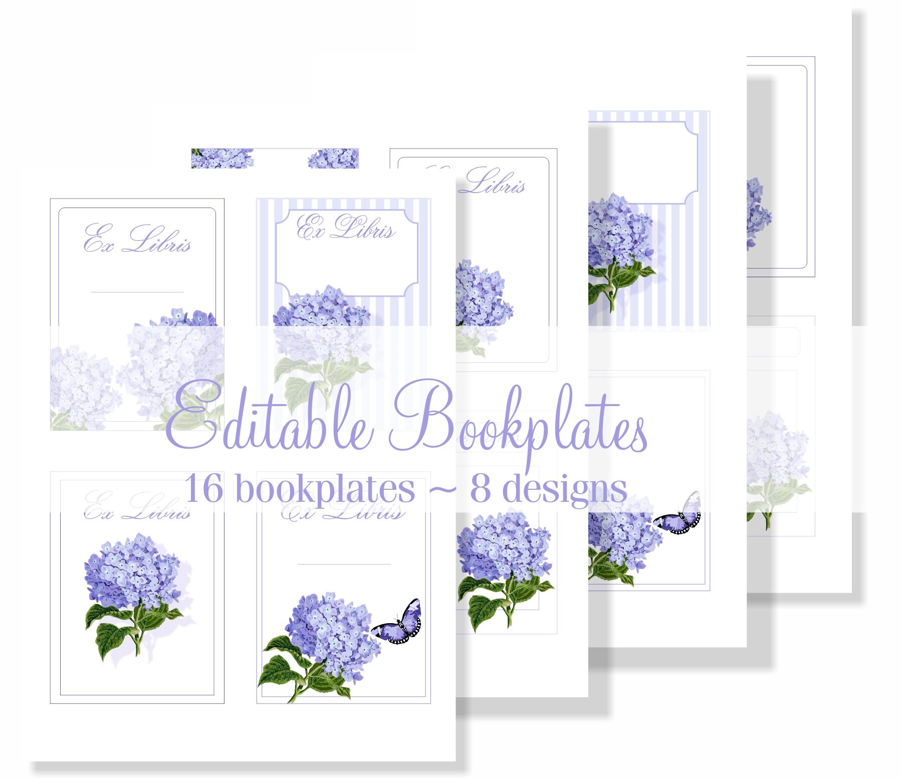 Hydrangea Bookplates, Printable Library Labels, Editable Gift (digital ...