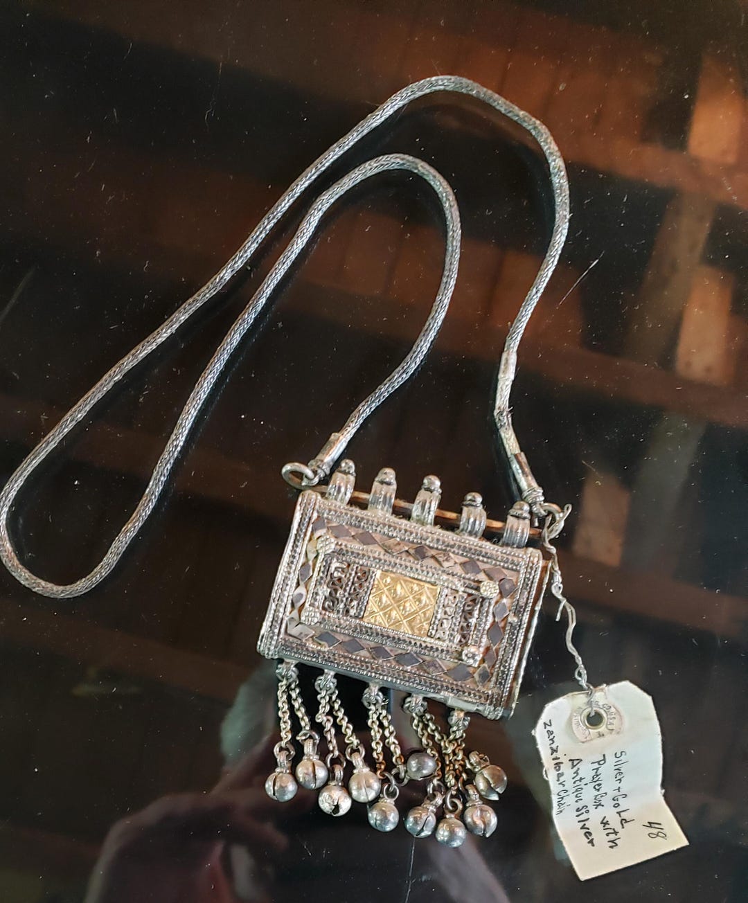 Silver & Gold Prayer Box With Antique Silver Zanzibar Chain - Etsy