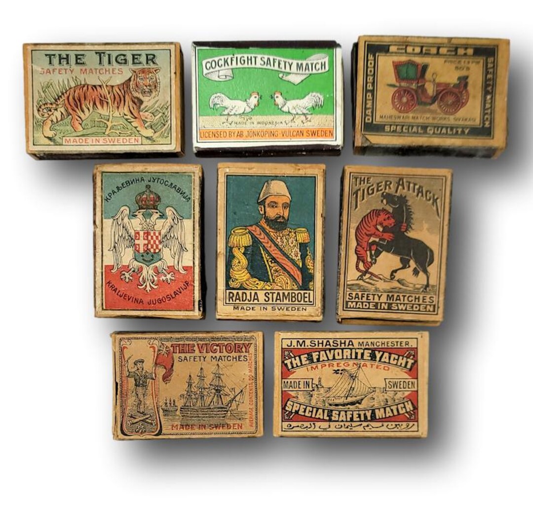 Vintage Swedish Matchbox Labels – Lot of 8 Rare Graphic Match Boxes ...