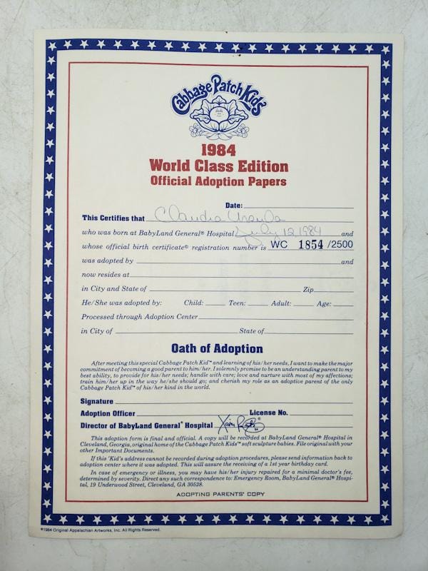 1984 Cabbage Patch Kids World Class Edition - Claudia Ursula - With ...