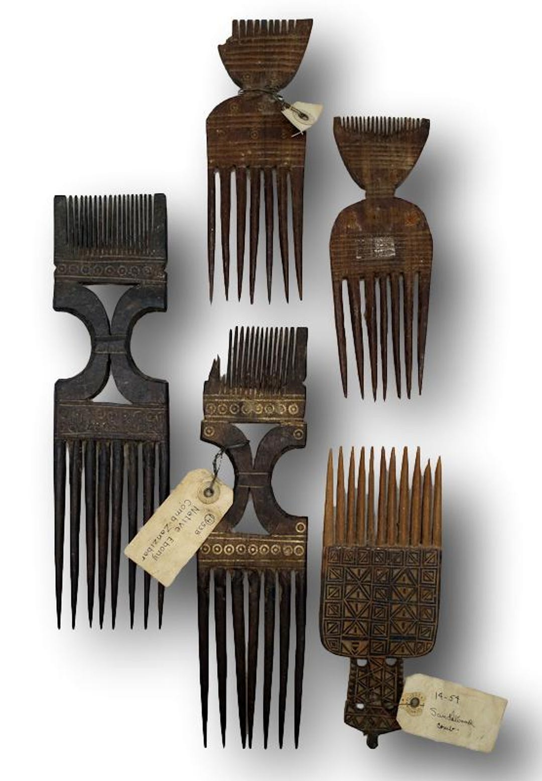 Rare Antique African Combs – Ethnographic Hand-carved Wood Hair Picks, Ex-traphagen Museum ...