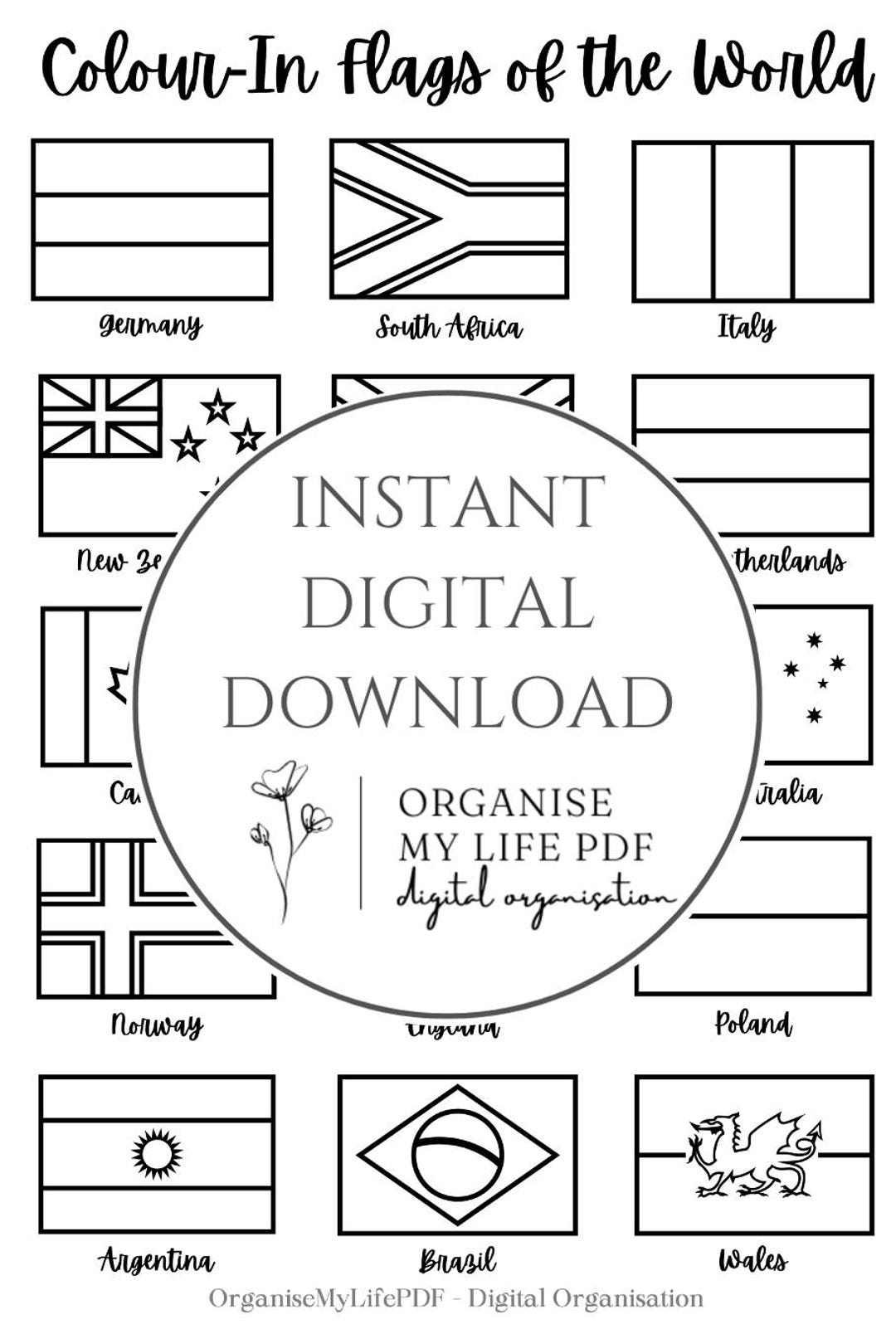 Flags of the World Colouring Page - Etsy