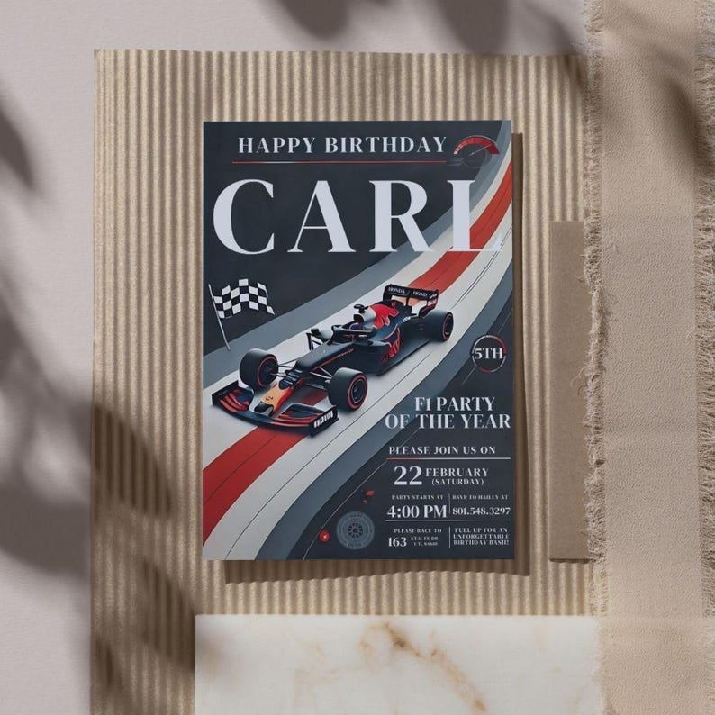 Formula 1 Birthday Invitation (2 Options) Race Car Digital Kids Invite ...