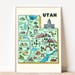 Utah State Map | Cartoon Map of Utah, Utah Map Digital Print, Utah ...