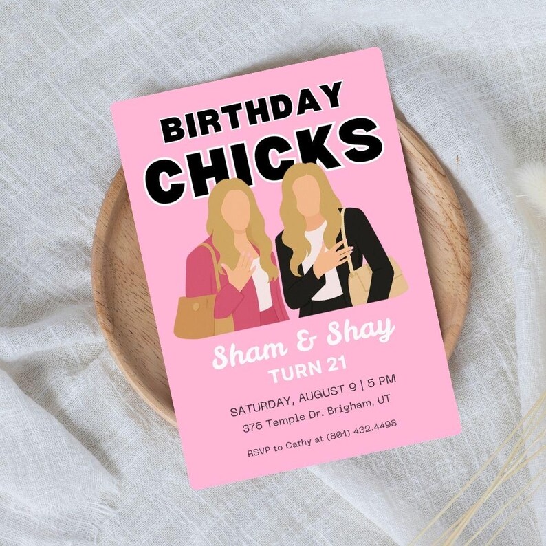 White Chicks Birthday Invite | Birthday Invite for Twins, Glam Pink ...
