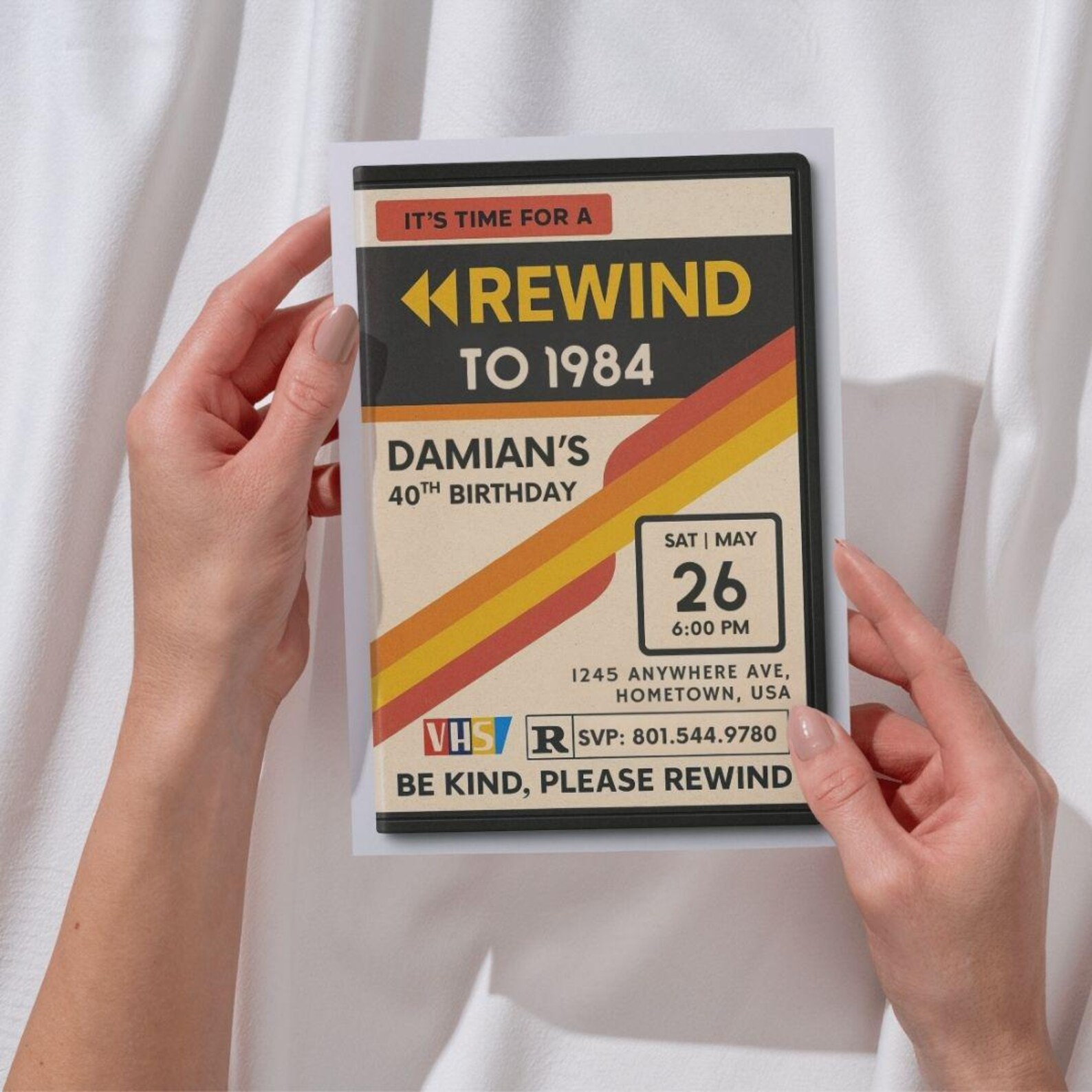 80s VHS Rewind Birthday Invitation | Retro Tape Party Invite, 40th ...