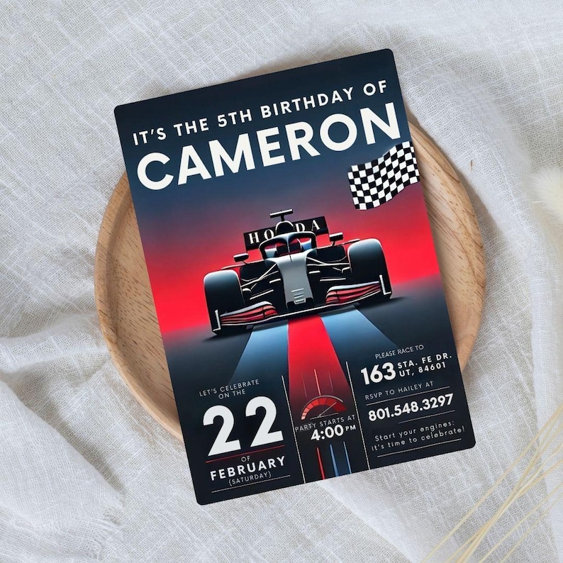 Formula 1 Birthday Invitation (2 Options) Race Car Digital Kids Invite ...