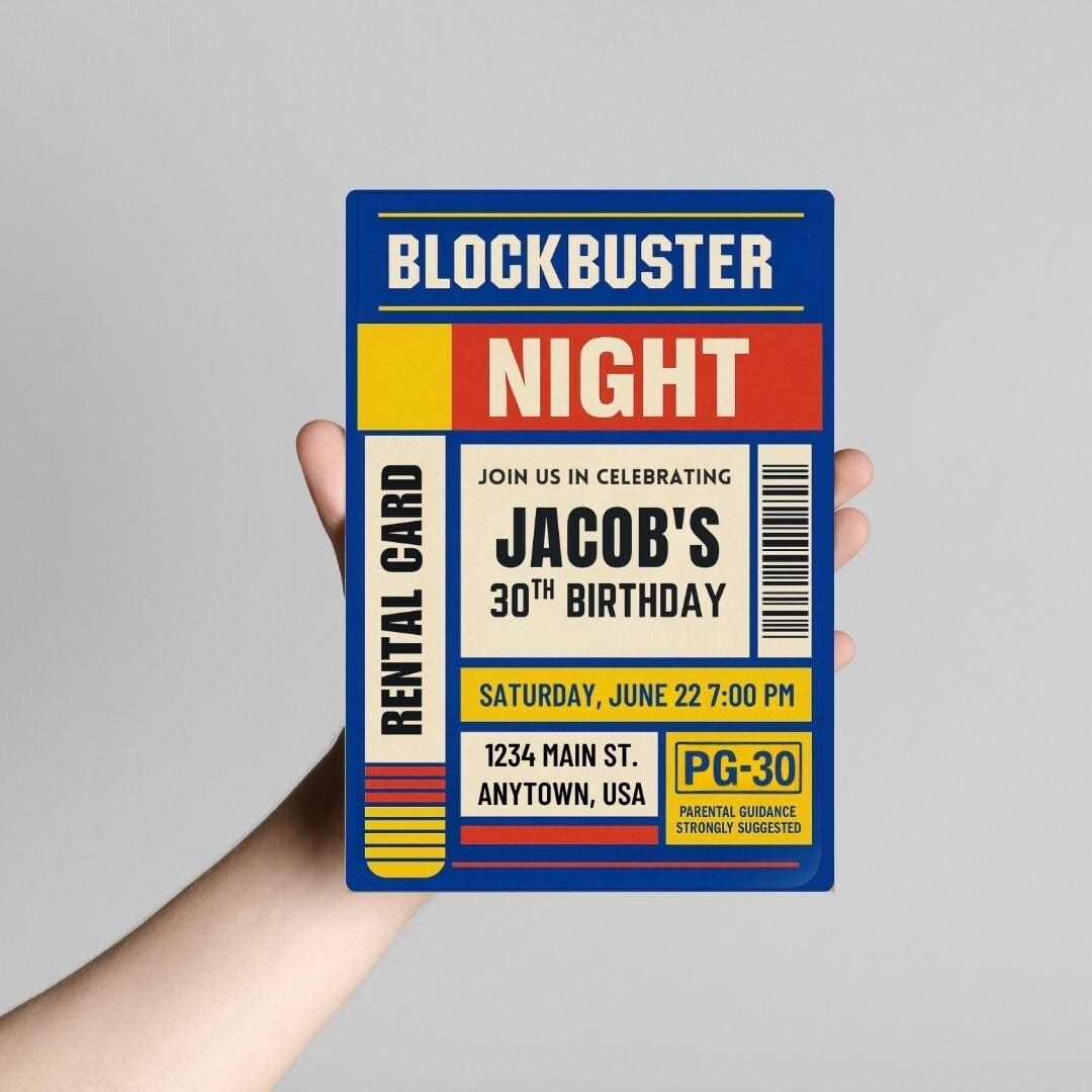 90s Movie Night Birthday Invitation | Blockbuster Theme, Printable ...