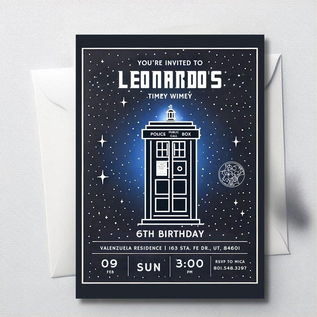 Doctor Who Birthday Invitation Sci-fi Digital Kids Invite for Party ...
