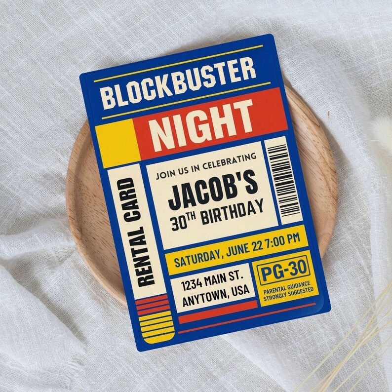 90s Movie Night Birthday Invitation | Blockbuster Theme, Printable ...