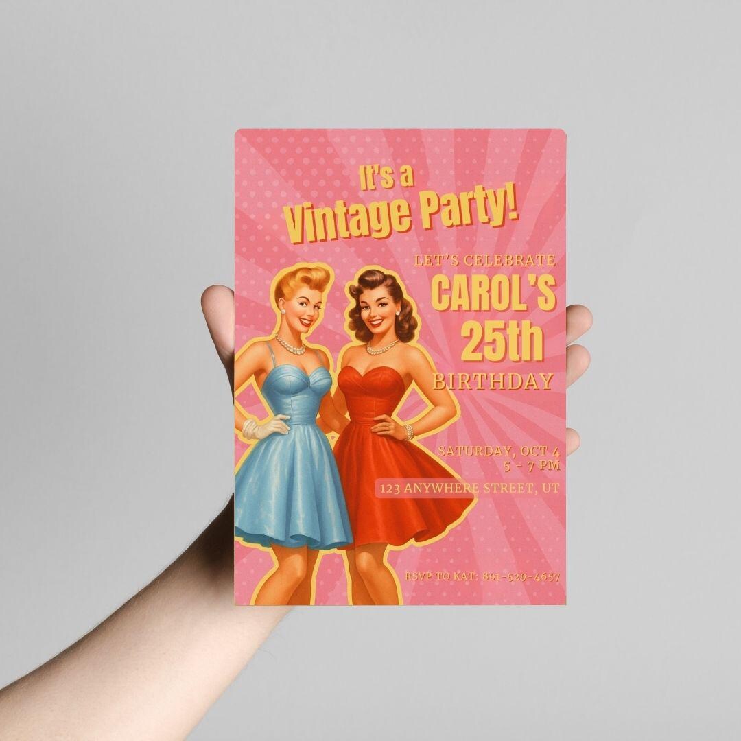 Vintage 1950s Birthday Invitation | Retro Pin-up Party Invite ...