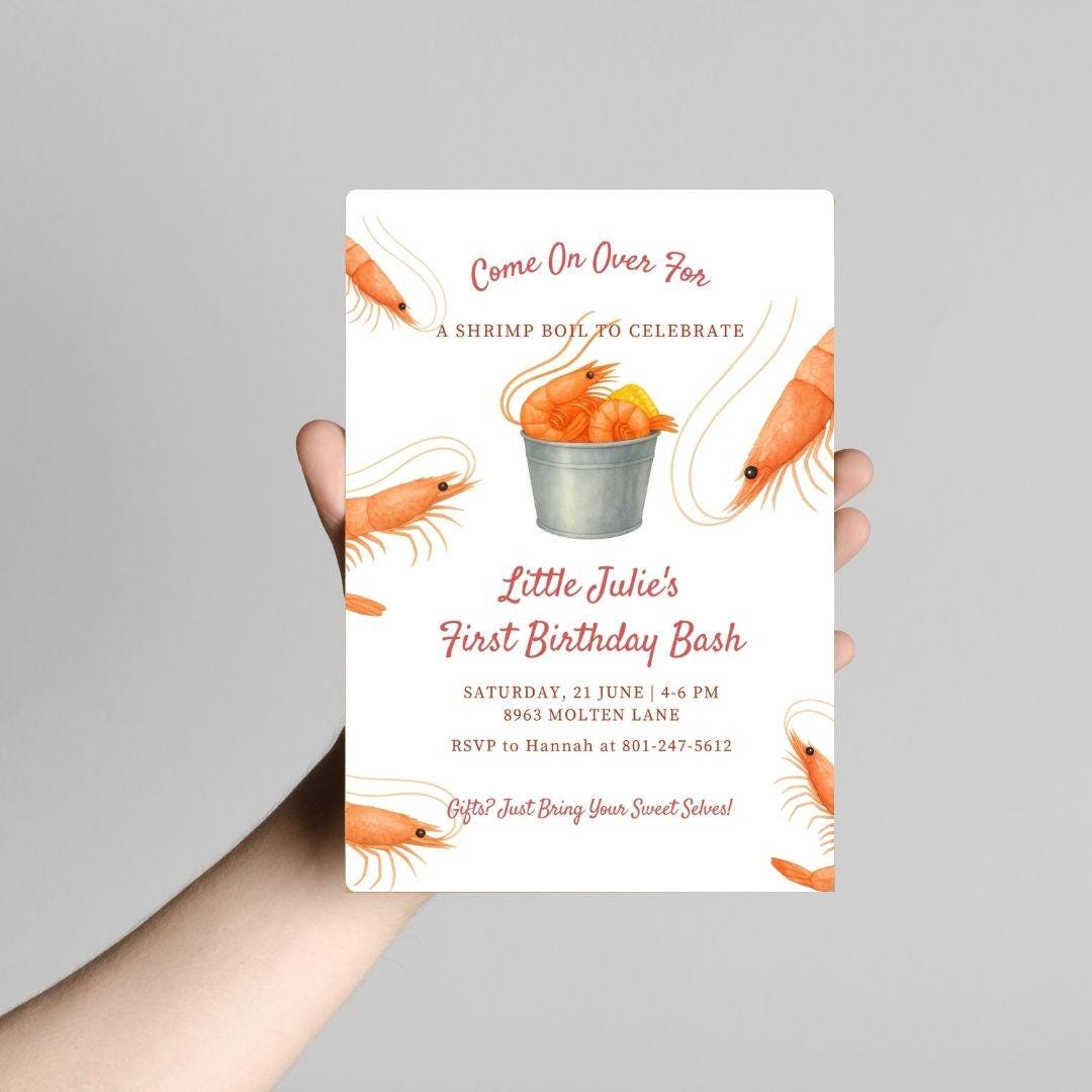 Shrimp Boil Birthday Invitation | Birthday Party Invite, Watercolor ...