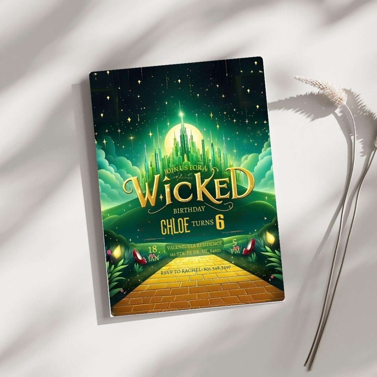 Wicked Birthday Party Invitation, Digital Wicked Theme Invite, Emerald ...