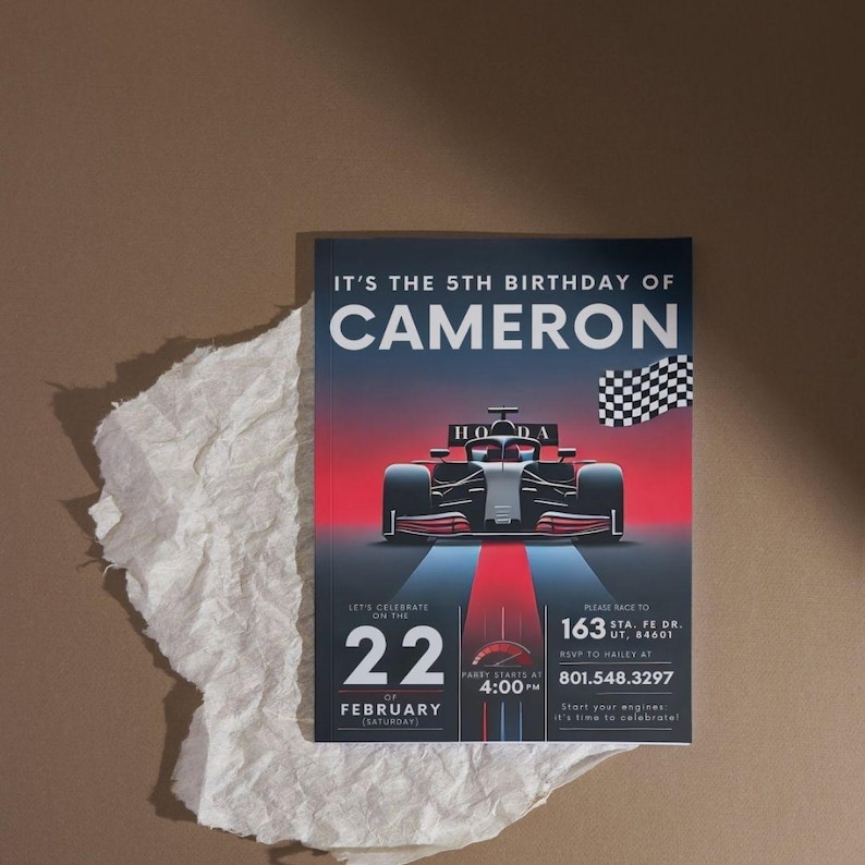 Formula 1 Birthday Invitation (2 Options) Race Car Digital Kids Invite ...