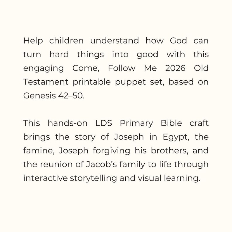 Come Follow Me 2026 Old Testament Genesis 42–50: Joseph of Egypt Puppet ...