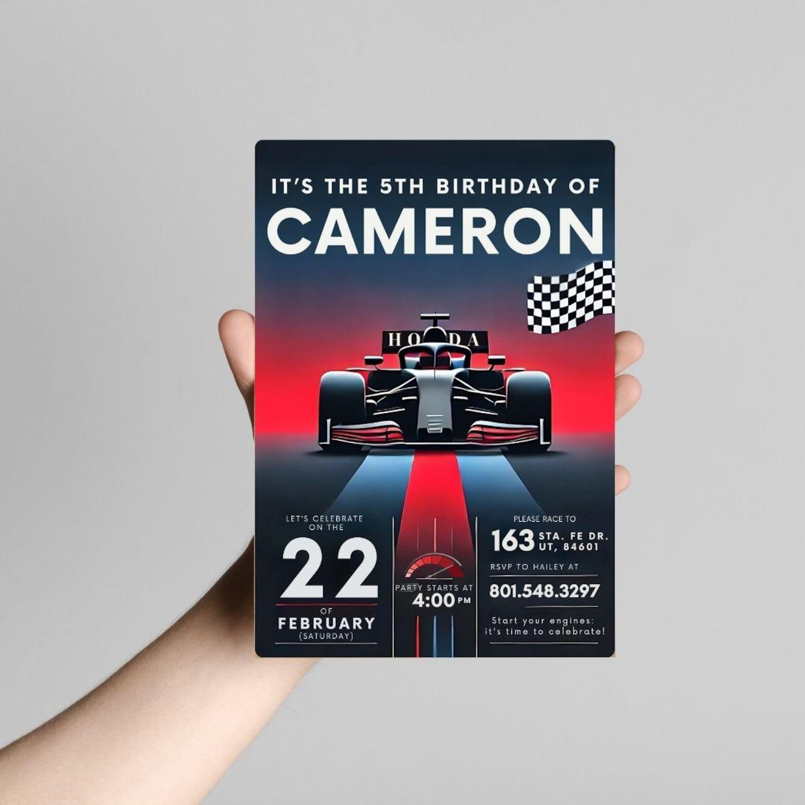 Formula 1 Birthday Invitation (2 Options) Race Car Digital Kids Invite ...