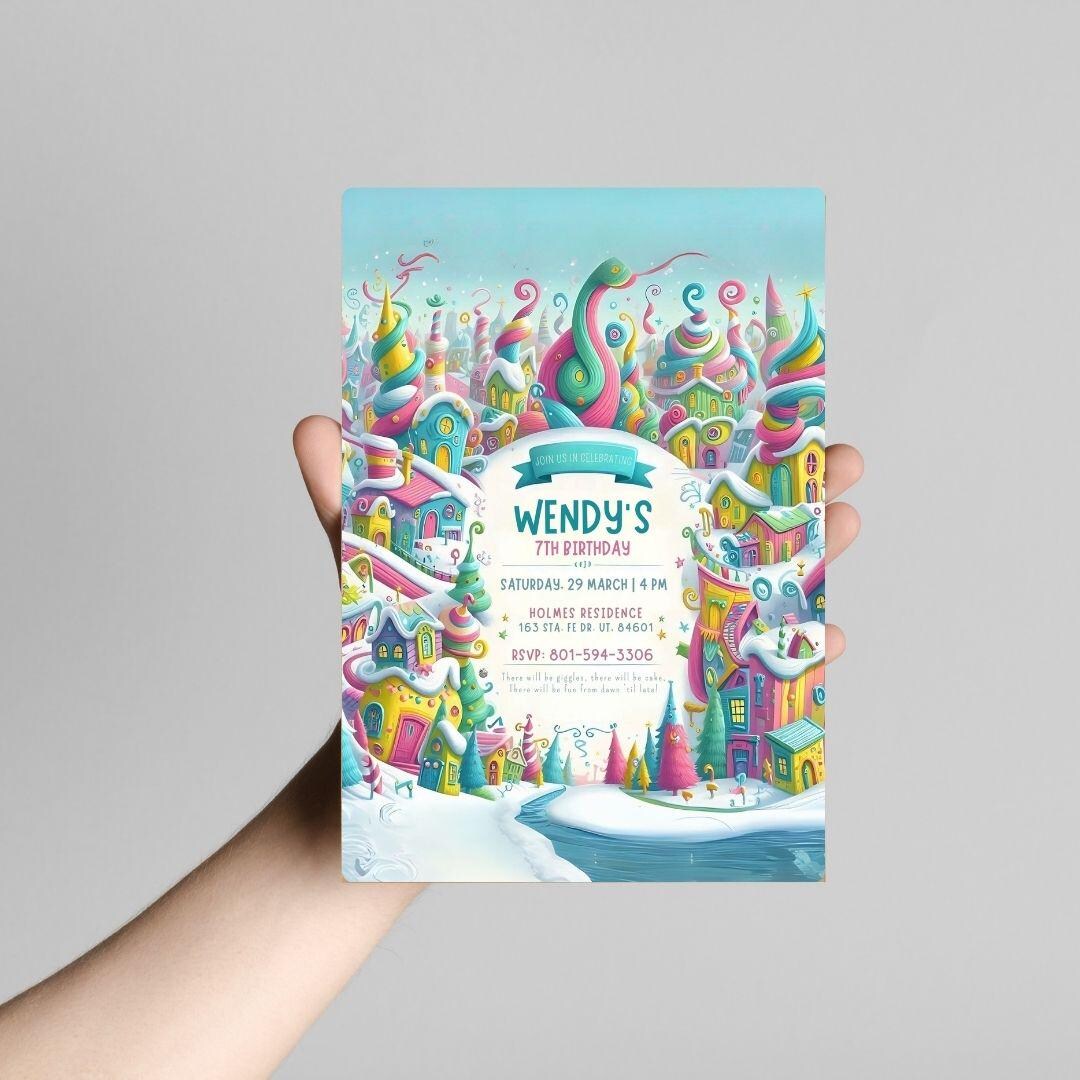Whoville Birthday Invitation | Dr. Seuss Birthday, Winter Wonderland ...