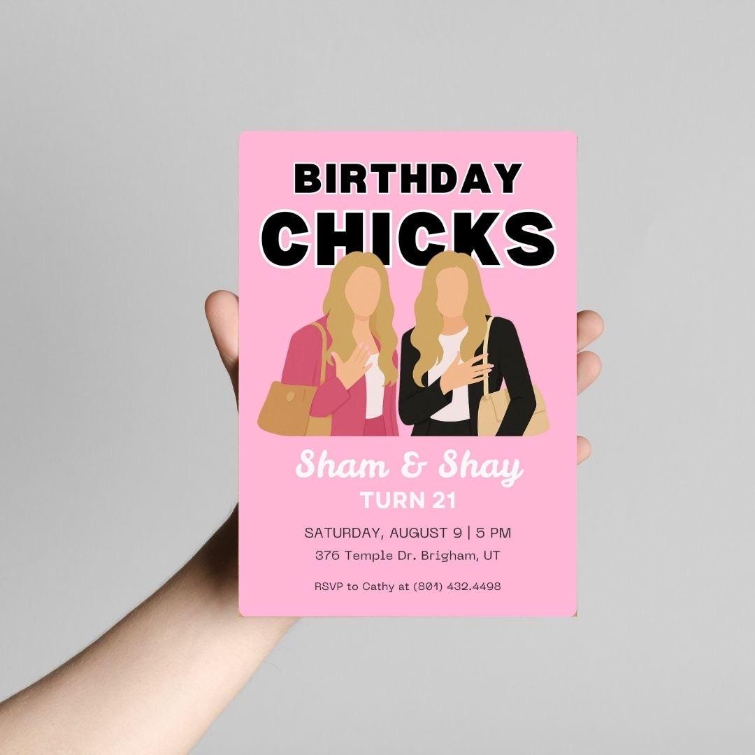 White Chicks Birthday Invite | Birthday Invite for Twins, Glam Pink ...