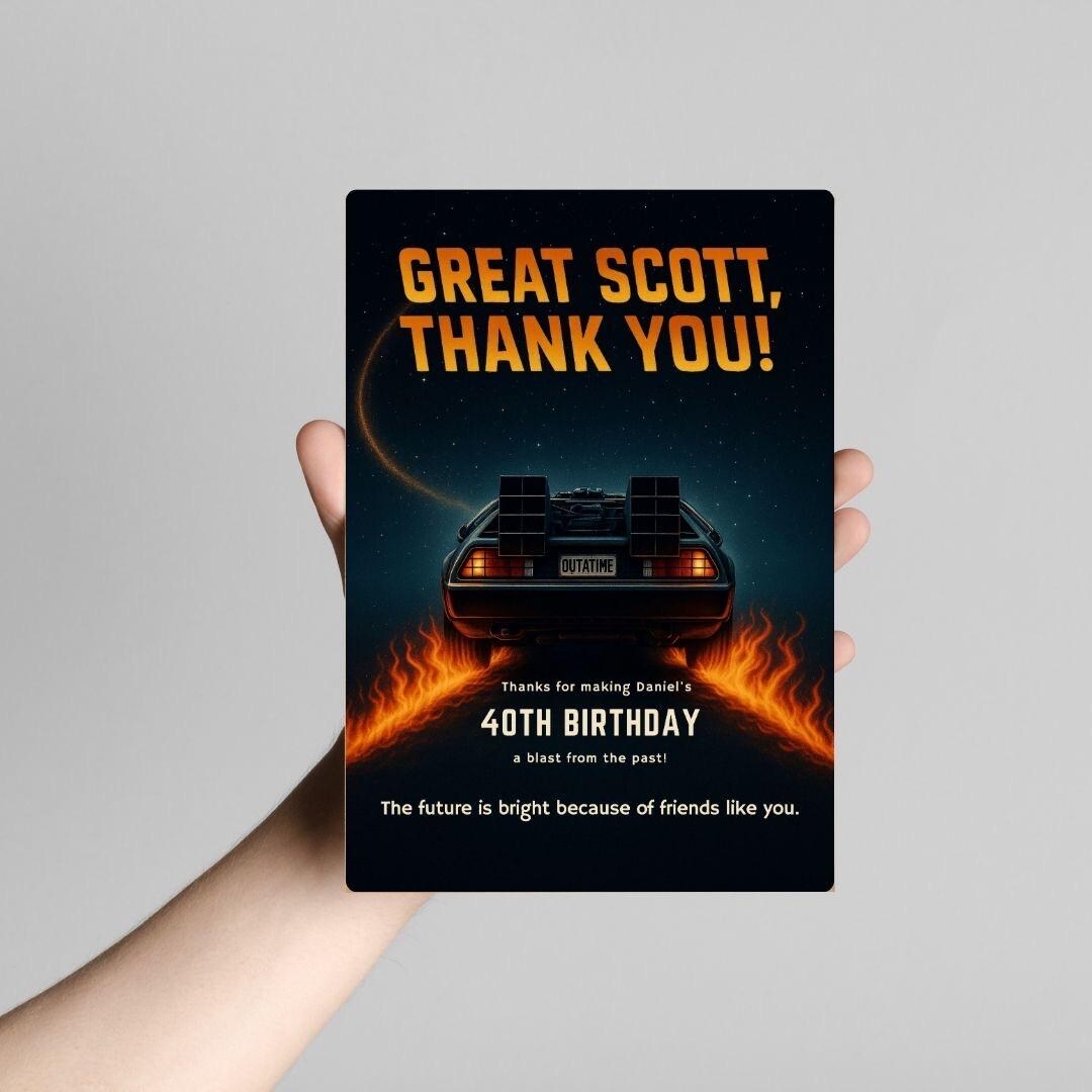 Back to the Future Thank You Card | Retro Delorean Party Favor, 80s ...