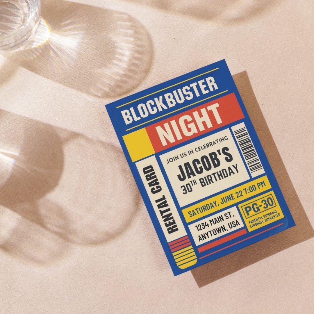 90s Movie Night Birthday Invitation | Blockbuster Theme, Printable ...