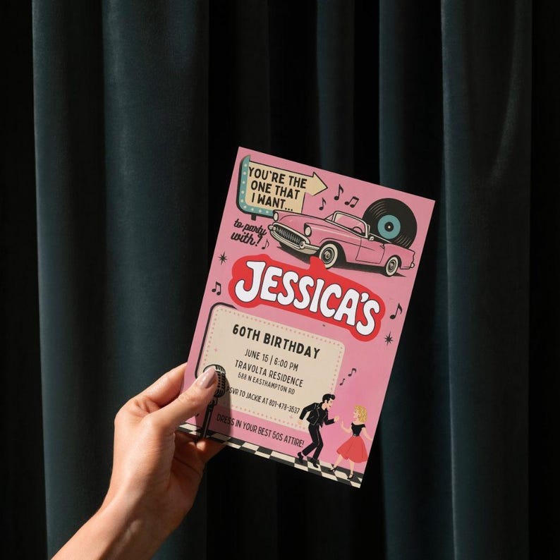Grease Birthday Invitation | Retro Rock and Roll Party Invite, Grease ...
