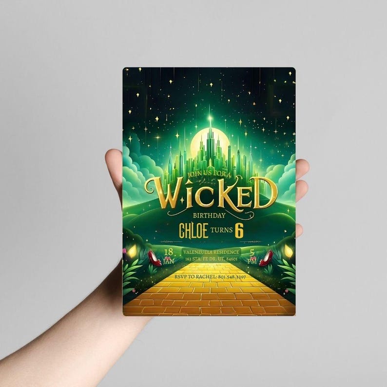 Wicked Birthday Party Invitation, Digital Wicked Theme Invite, Emerald ...