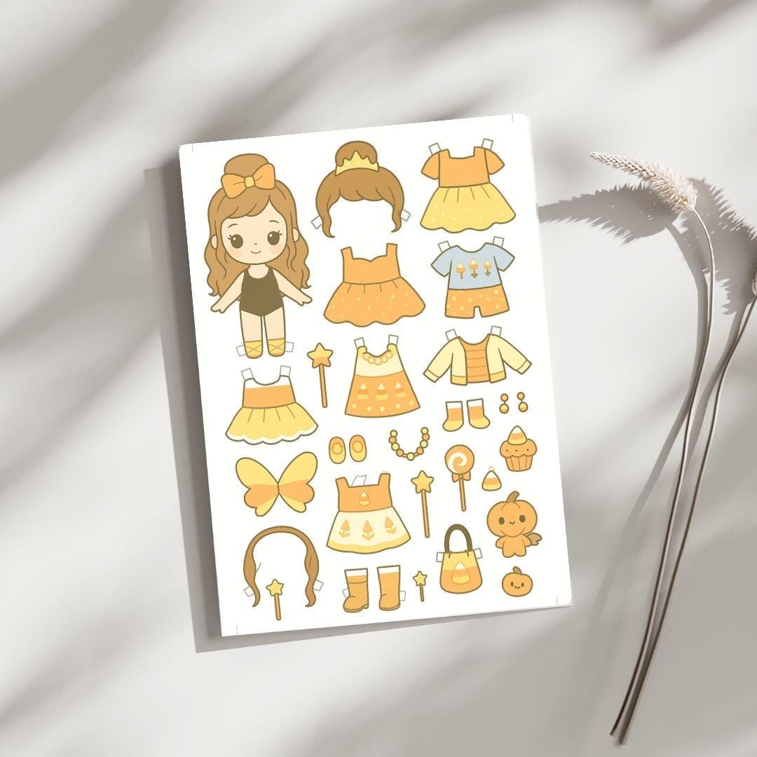 Halloween Paper Doll Printable | Candy Corn Fairy Dress-up Set, 3 ...